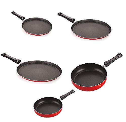 Buy Sjeware Aluminium Flat Tawa Frying Pan, Red Online at Low Prices in ...