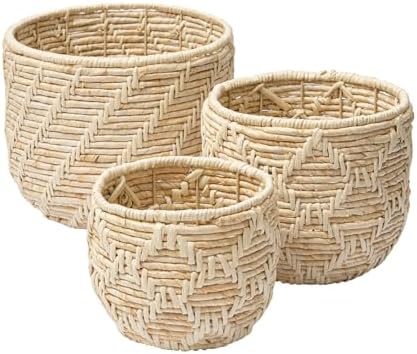 Amazon.com: La Jolie Maison Woven Maize Decorative Baskets Set of 3, Hand Woven Laundry Basket ...