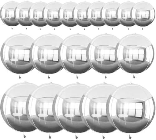 Amazon.com: TONIFUL 16Pcs Large Silver 4D Giant Round Foil Balloon 4D ...
