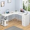 Amazon.com: LVB White L Shaped Corner Desk with Drawers, Reversible ...