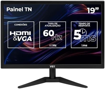 Monitor VST 19 | 19" LED TN | 1440x900 | 60Hz 5ms | HDMI e VGA | VESA 75x75 | VST-VST19-BL01 ...