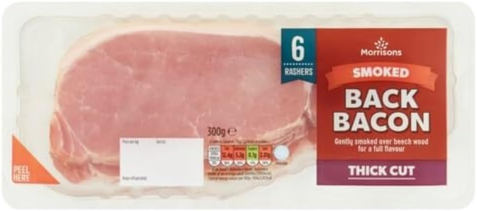 Morrisons 6 Smoked Back Bacon Extra Thick Cut Rashers, 300 g : Amazon ...