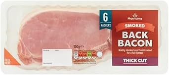 Morrisons 6 Smoked Back Bacon Extra Thick Cut Rashers, 300 g : Amazon ...