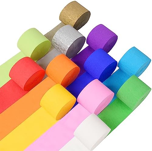Amazon.com: 12 Rolls Crepe Paper Streamers, 12 Colors Rainbow Crepe ...