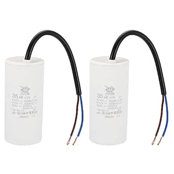 PATIKIL CBB60 35uf Running Capacitor,2Pcs AC 450V 2 Wires 50/60Hz Cylinder 95x44mm for Water ...