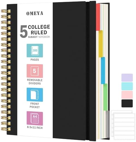 A4 Notebook, Lined Notebook with Removable Dividers, 300 Pages 100GSM ...