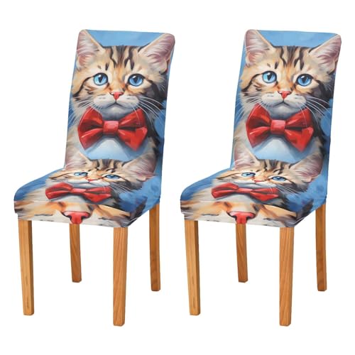 WELLDAY Dining Chair Covers Cute Bow Cat Chair Slipcovers Washable ...