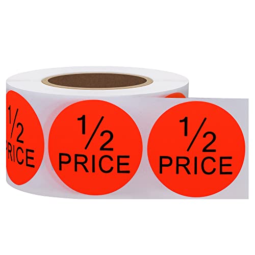 Hycodest 500 pcs Product Stickers Fluorescent Red 1.5″ Round 1/2 Price ...
