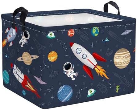 Clastyle Blue Space Rocket Toy Boxes for Boys Cosmic Star Kids Toy ...