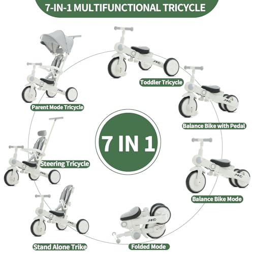 Snapklik.com : JMMD Baby Tricycle, 7-in-1 Multifunctional Kids Trike