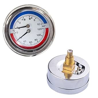 10 BAR Entrada trasera 120C Manómetro Temperatura 1/4" BSP Termomanómetro : Amazon.com.mx ...