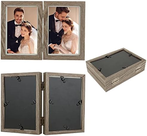 MIVIDE 2 Pack 6x4 Double Picture Photo Frame, Grey Folding Frame ...