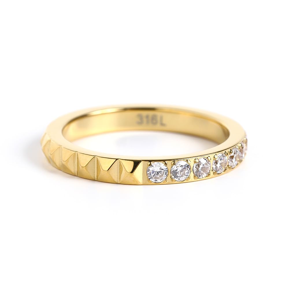 Amazon | PLUSTER リング 指輪 シンプル ステンレス 316L 9号 ハーフエタニティ 金属アレルギー対応 イエローゴールド レディース メンズ [専用ポーチ付き] 人気 ...