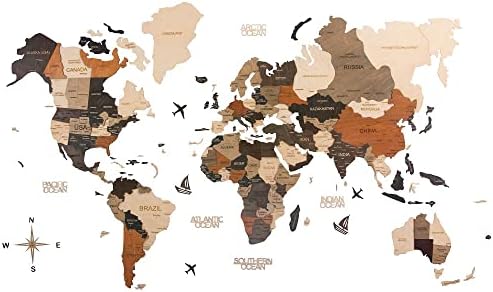 3D Wooden World Map for Wall - Black & Grey - Unique Home Decor Items ...