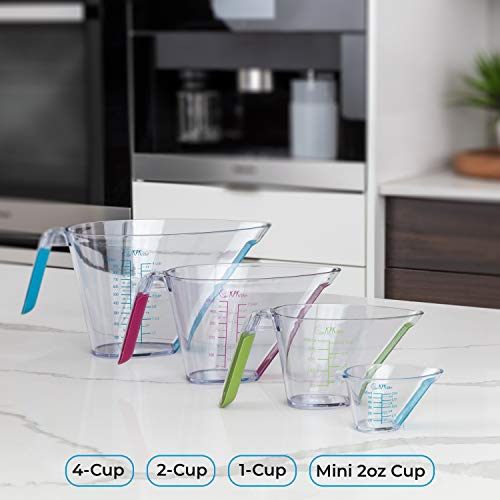 4-Piece Angled Liquid Measuring Cups Plastic Set - Mini Oz, 1, 2 and 4 ...