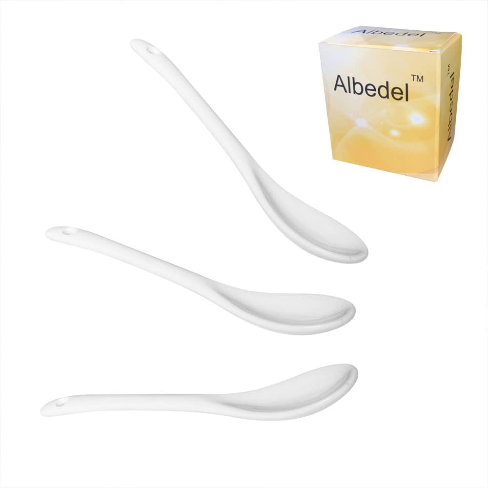 Albedel 3 pcs Porcelain Egg Spoons Ceramic Spoons White 5 inch Coffee ...