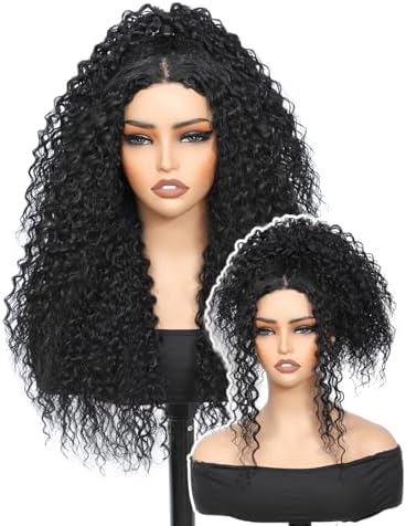 Amazon.com : Felek 16inch Curly Lace Front Wigs Middle Part Jerry Curl ...