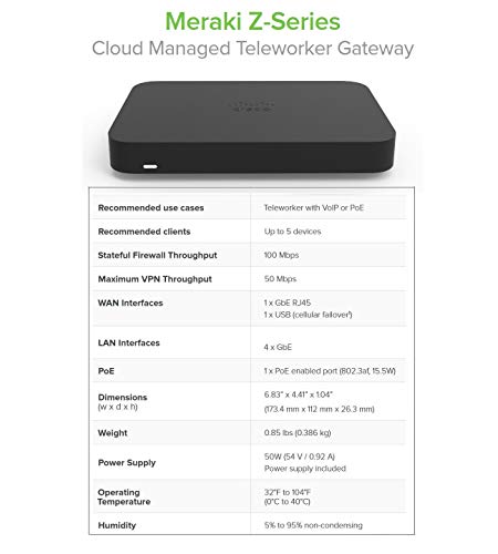 CISCO DESIGNED Meraki Z3 Cloud Managed Teleworker Gateway (Renewed ...