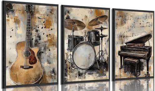 Amazon.com: lyrae 3pcs Vintage Musical Instruments Wall Art Piano ...