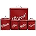 5 Piece rectangular RED ENAMEL KITCHEN STORAGE SET Bread Bin, Biscuit ...