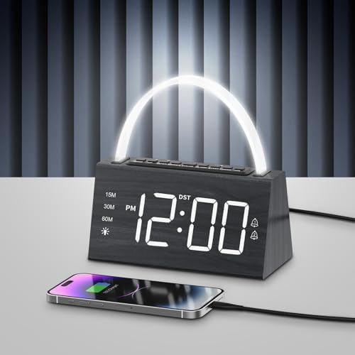 Amazon.com: Bomivoi Digital Clock, Wooden Digital Alarm Clocks with 7 ...