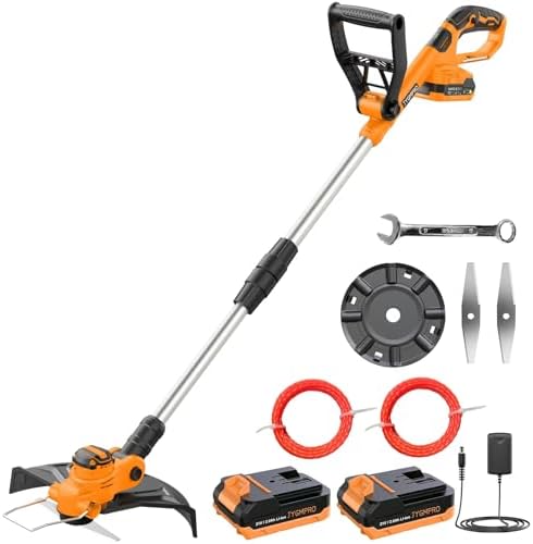 JYGMPRO Cordless Grass Trimmer 21V, Cordless Strimmer Brushless with 2 ...