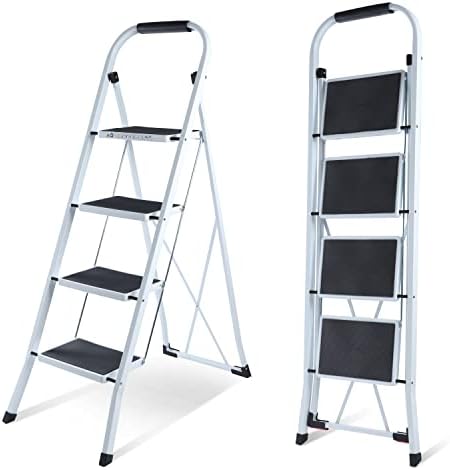 Home Vida 4 Step Ladder, Heavy Duty Steel, Folding, Portable with Anti ...