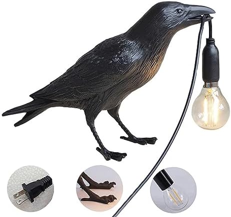 The Gothic Crow Lamp, Cute Black Raven Wall Light with Wall Plug in ...