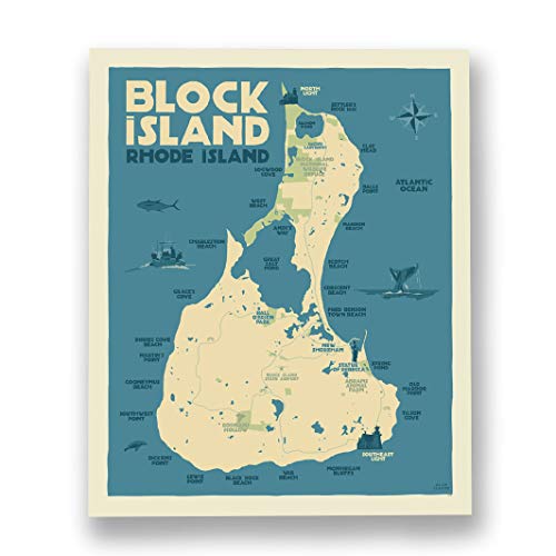 Amazon.com: Block Island Map Print (8x10 Giclee Poster, Wall Decor Art ...