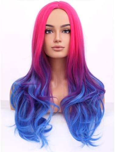 Amazon.com: BERON Rose Ombre Blue Wigs Long Wavy Wig for Women Girls ...