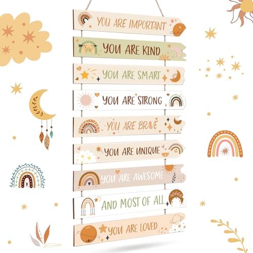 Amazon.com: CHENGU 9 Pieces Boho Rainbow Wooden Rustic Wall Hanging ...