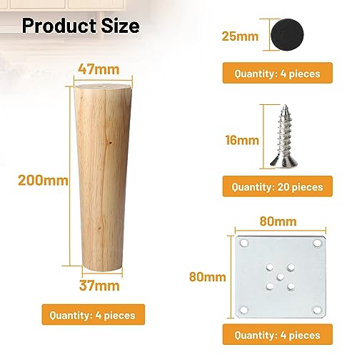 DBREAKS Wooden Furniture Feet, Pack of 4 Solid Wood Conical Replacement ...