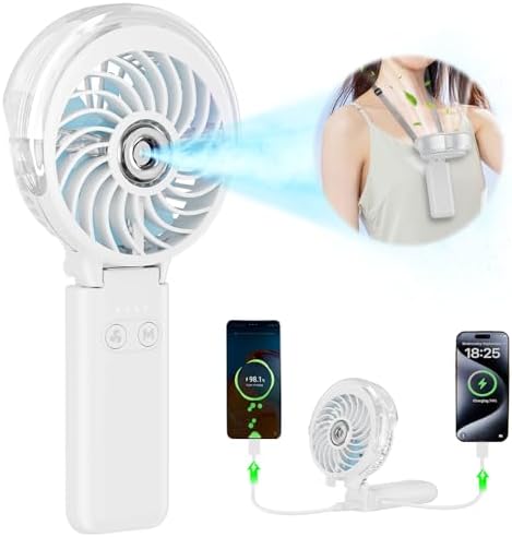 Amazon.com: Gaiatop Portable Handheld Misting Fan, 4000mAh Rechargeable ...