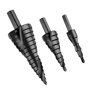SOCOJE 3 PCS HSS Spiral Step Drill Bit Set with 4-12mm/4-20mm/ 4-32mm ...