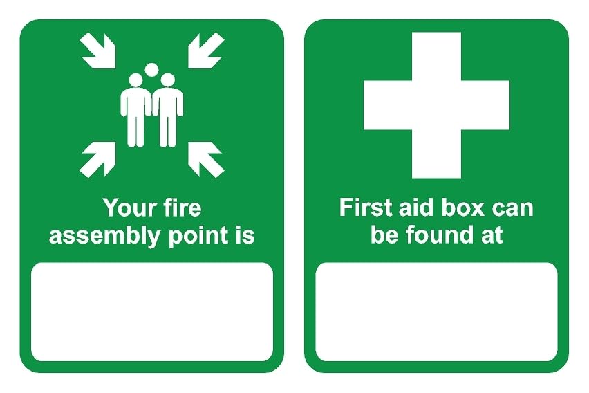 Fire assembly point first aid box fill the blank safety sign - Self ...
