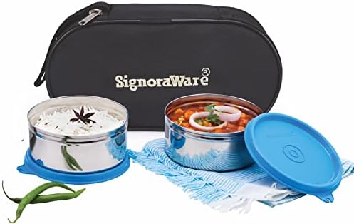 Buy Signoraware Hot Shot Steel Lunch Box, 850ml+100ml+100ml, Set of 3 ...