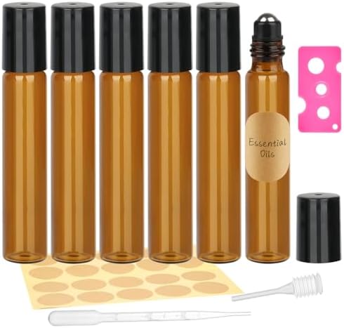 Yalbdopo 10Pcs, 10Ml Essential Oil Roller Bottles - Refillable Clear Glass Roll on Bottles with ...