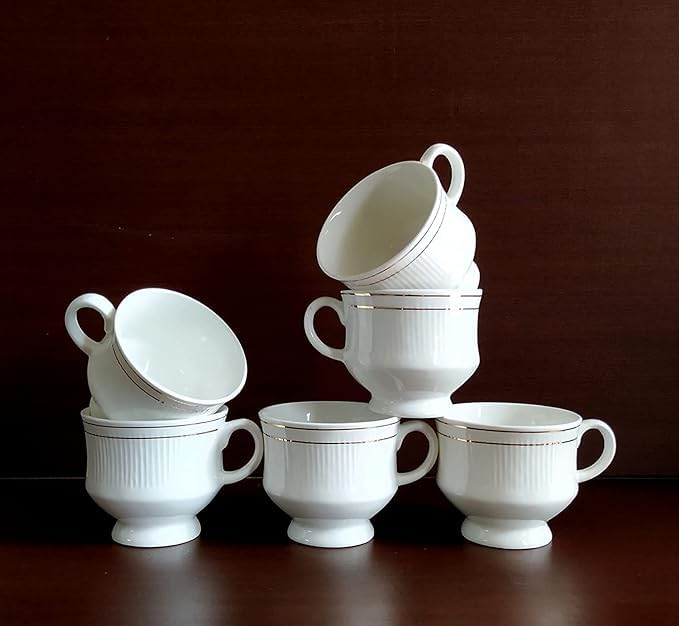 Buy White Tea Cup Set of 6 Pieces Bone China Tea and Coffee Cup, 150ml ...