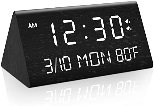 Amazon.com: Digital Alarm Clock, with Wooden Electronic LED Time ...