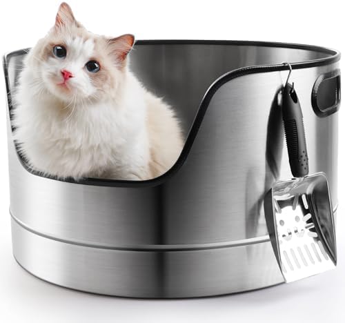 Amazon.com: Round Stainless Steel Litter Box for Big and Muti Cats, 19. ...