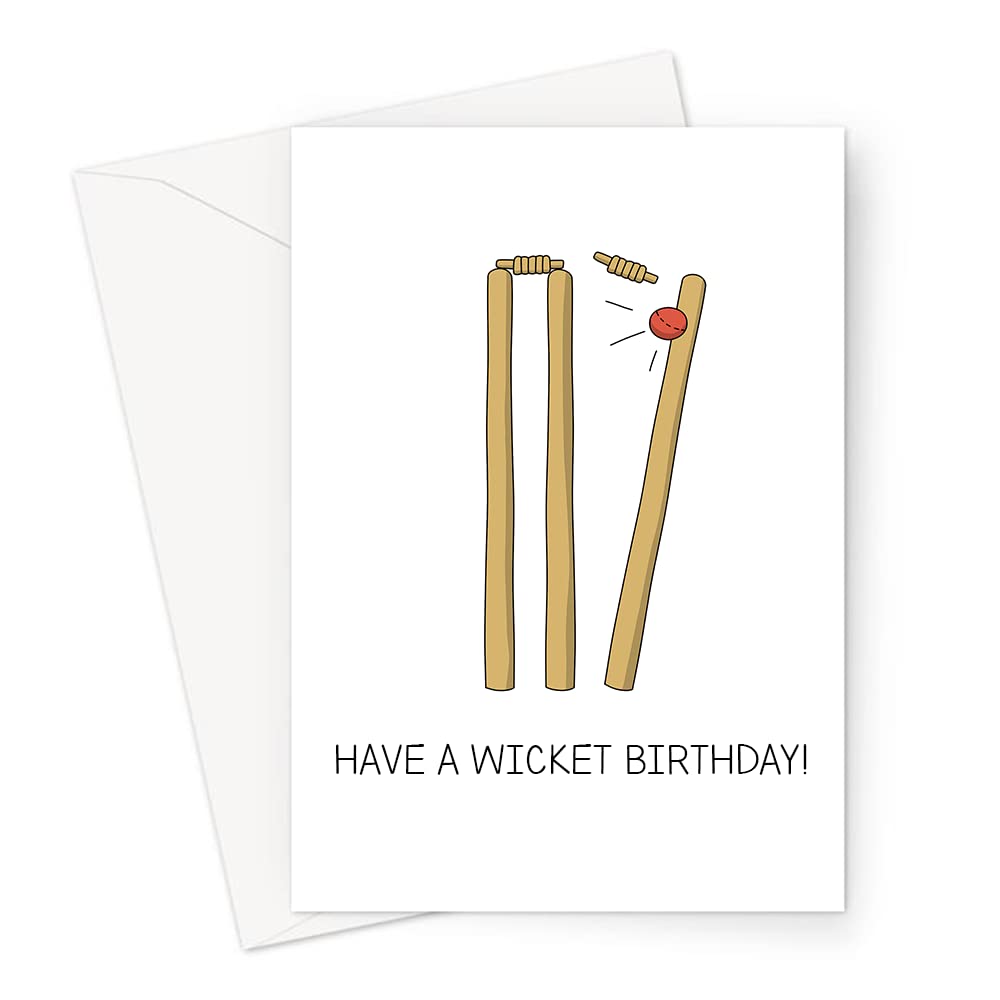 Have A Wicket Birthday Greeting Card Red Cricket Ball Knocking ...