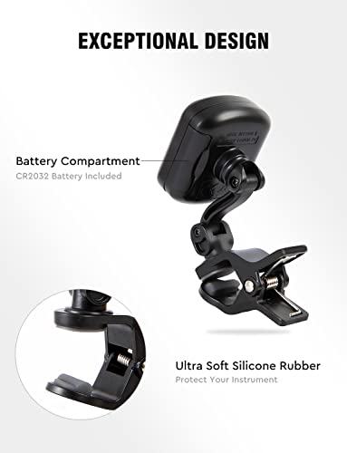 Linrax LT-1 Clip-On Tuner, Stemapparaat voor Gitaar Bas Ukelele Viool ...
