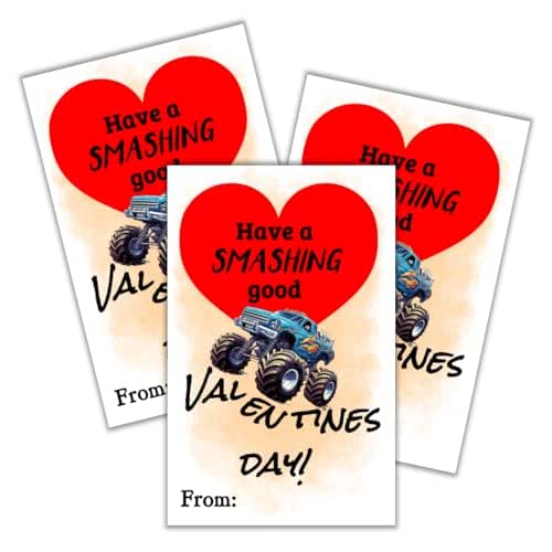 Amazon.com: 24 Monster truck school class kids Valentines day cards ...