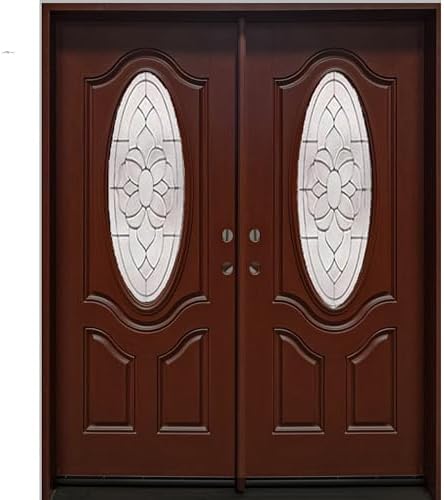 BGW Doors Mahogany Finish Fiberglass Double Front Entry Door with Oval ...