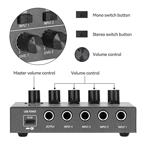Snapklik.com : 4 Channel Audio Mixer, Low-Noise Mini Stereo Line Mixer ...