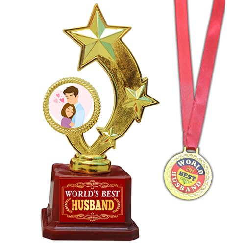 World's Best Husband Trophy with Medal Gifts Love Anniversary Award ...
