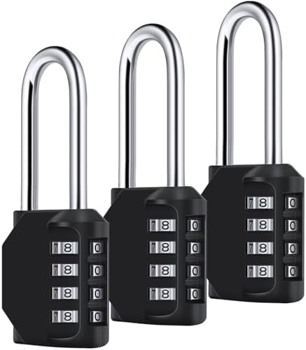 3 Pack 2.6 Inch Long Shackle Combination Lock, Diyife 4 Digit Outdoor ...