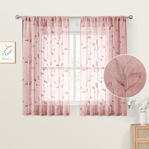 Amazon.com: HOMEIDEAS Blush Pink Sheer Kitchen Curtains 52 x 54 Inch ...