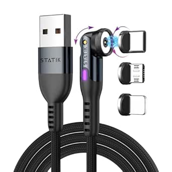 Statik 360 Rotating Magnetic Charging Cable, USB C Charging Cable with 3 Interchangeable ...
