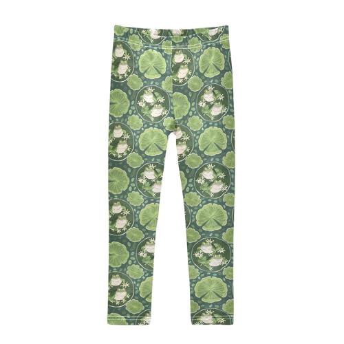 Green Frog Water Lily Leaf Girls Leggings Soft Stretch Workout Yoga ...